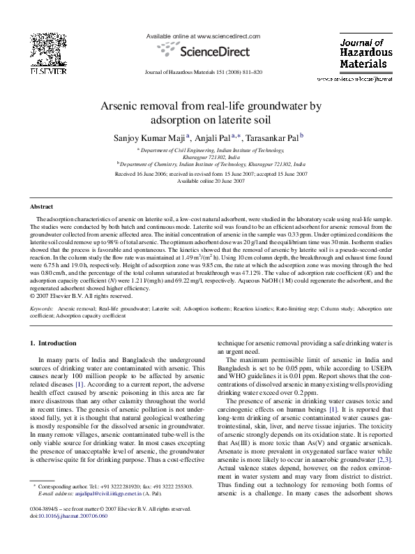 (PDF) Arsenic removal from real-life groundwater by adsorption on ...