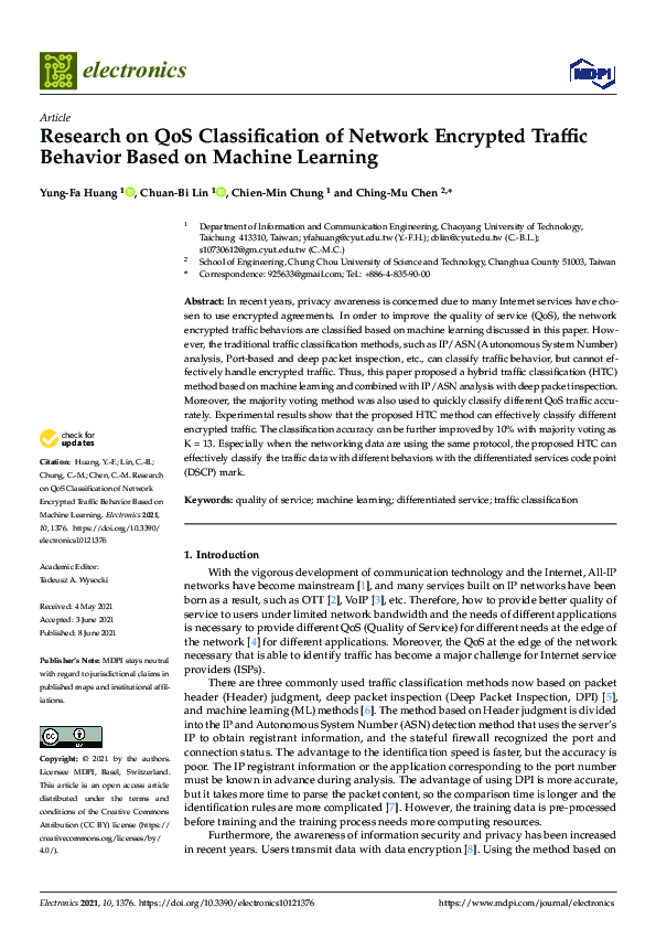 (PDF) Research on QoS Classification of Network Encrypted Traffic Behavior Based on Machine Learning