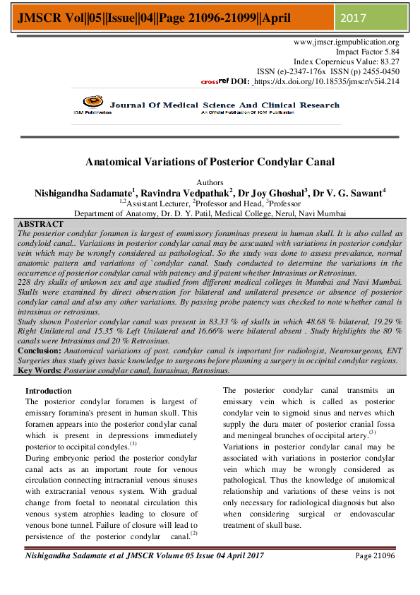 (PDF) Anatomical Variations of Posterior Condylar Canal