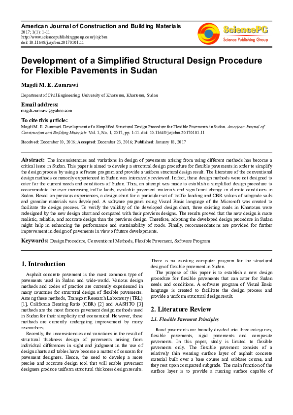 (PDF) Development of a Simplified Structural Design Procedure for Flexible Pavements in Sudan
