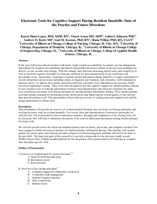 (PDF) Cognitive Support Tools for Resident Handoffs