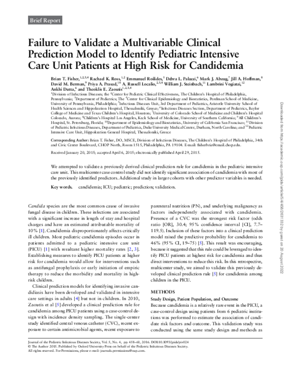 (PDF) Failure to Validate a Multivariable Clinical Prediction Model to ...