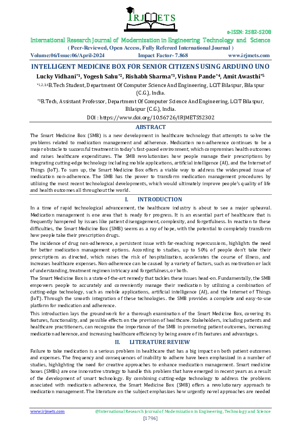 (PDF) Intelligent Medicine Box for Senior Citizens Using Arduino Uno