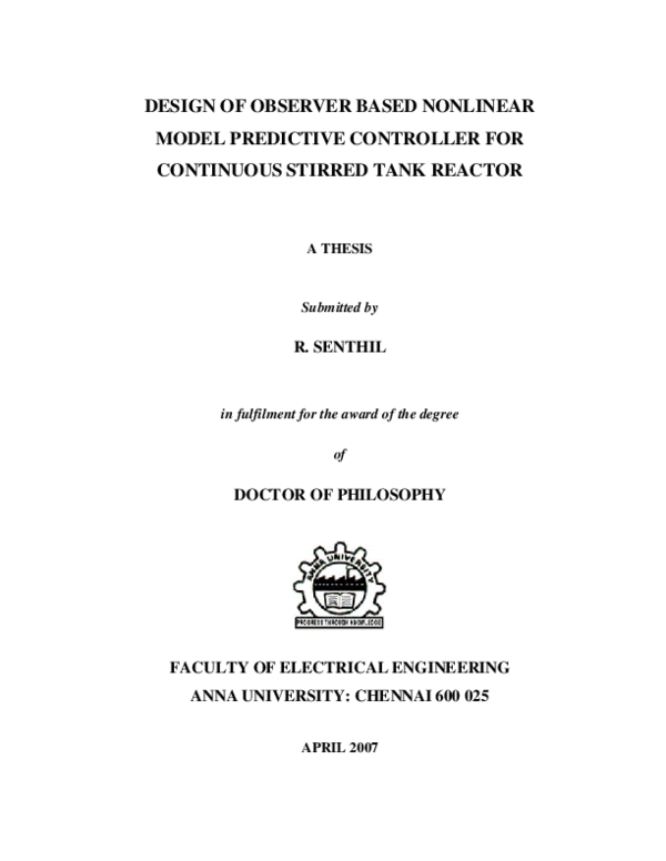 (PDF) Design of observer based nonlinear model predictive controller for a continuous stirred ...