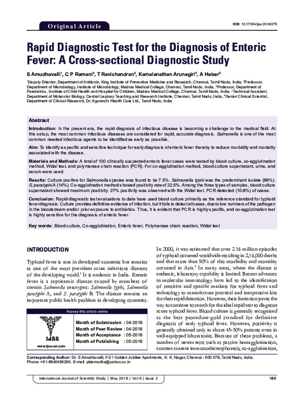 (PDF) Rapid Diagnostic Test for the Diagnosis of Enteric Fever: A Cross ...