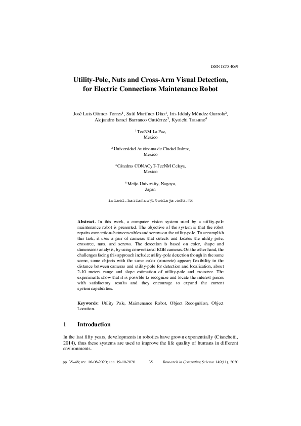 (PDF) Utility-pole, nuts and cross-arm visual detection, for electric ...