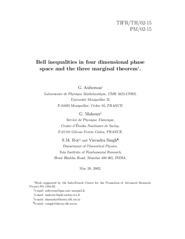 (PDF) Bell inequalities in four dimensional phase space and the three ...