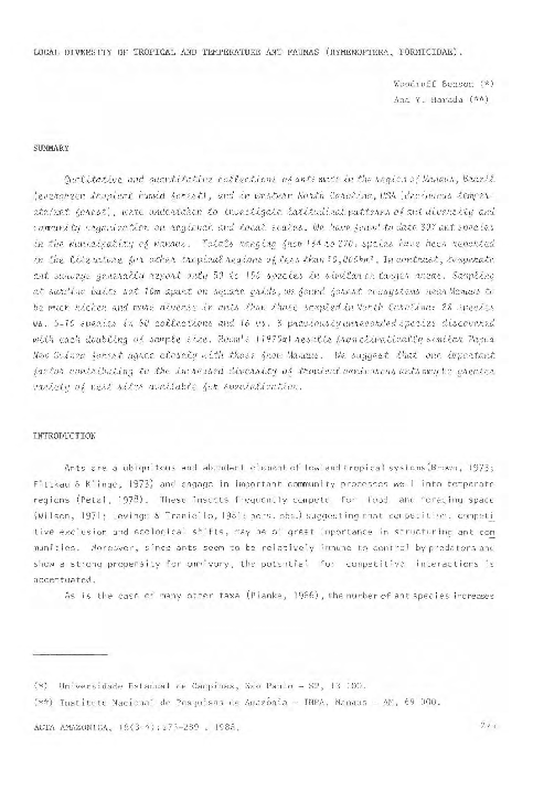 (PDF) Local diversity of tropical and temperature ant faunas (Hymenoptera, Formicidae)