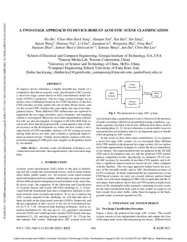 Pdf A Two Stage Approach To Device Robust Acoustic Scene Classification
