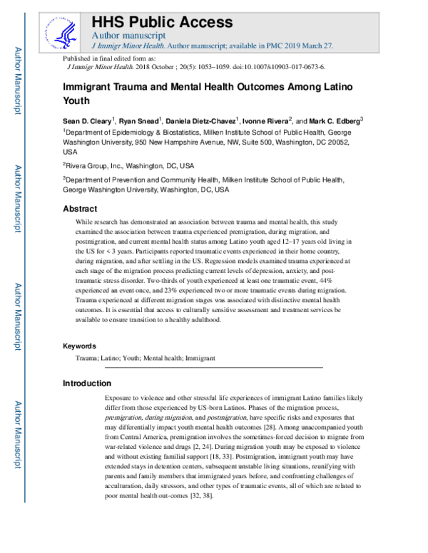 (PDF) Immigrant Trauma and Mental Health Outcomes Among Latino Youth