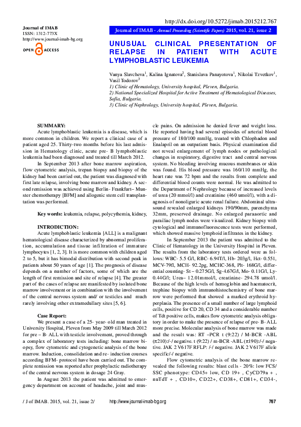(PDF) Unusual Clinical Presentation of Relapse in Patient with Acute Lymphoblastic Leukemia