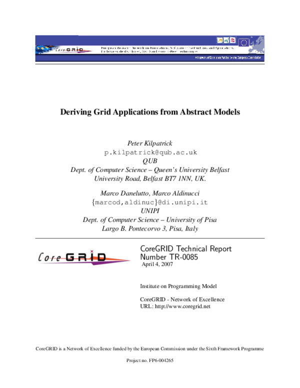 (PDF) Deriving Grid Applications from Abstract Models