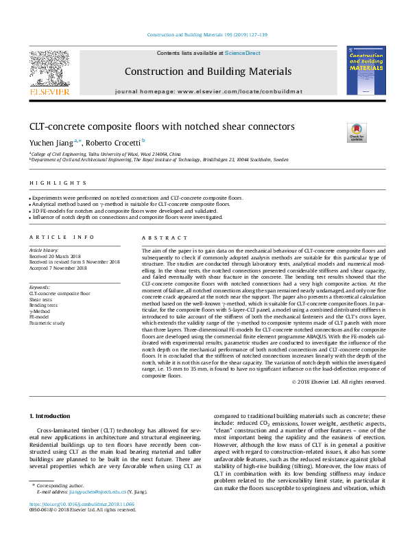 (PDF) CLT-concrete composite floors with notched shear connectors ...