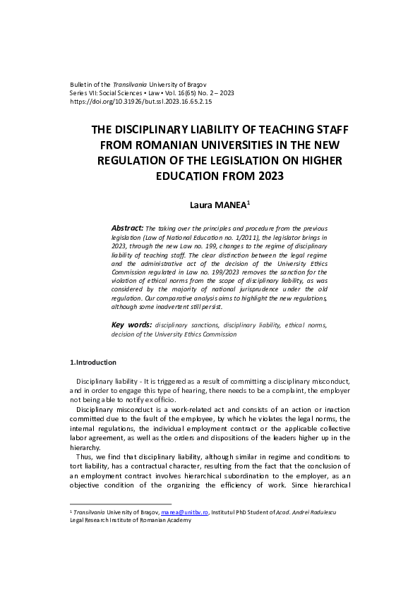 (PDF) The Disciplinary Liability of Teaching Staff from Romanian ...