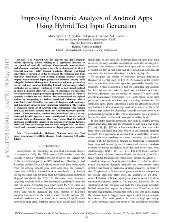Pdf Improving Dynamic Analysis Of Android Apps Using Hybrid Test