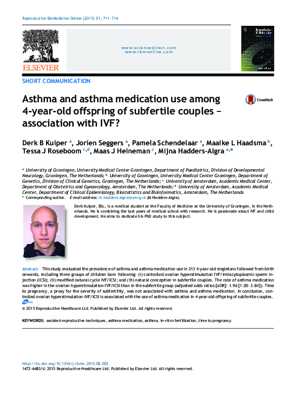 (PDF) Asthma and asthma medication use among 4-year-old offspring of ...