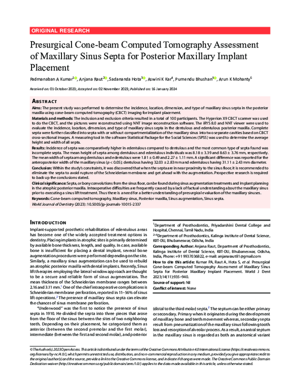 (PDF) Presurgical Cone-beam Computed Tomography Assessment of Maxillary Sinus Septa for ...