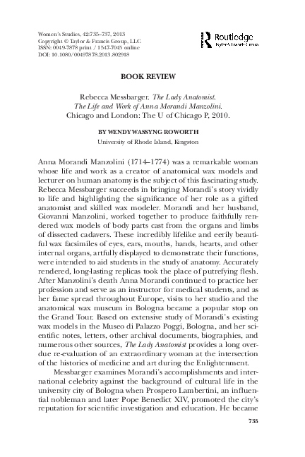 (PDF) The Lady Anatomist: The Life and Work of Anna Morandi Manzolini