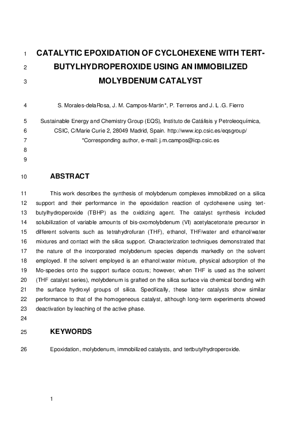(PDF) Catalytic Epoxidation of Cyclohexene with Tert-butylhydroperoxide ...