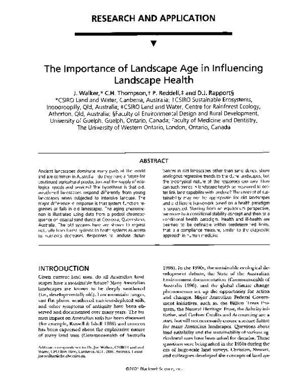 (PDF) The Importance of Landscape Age in Influencing Landscape Health