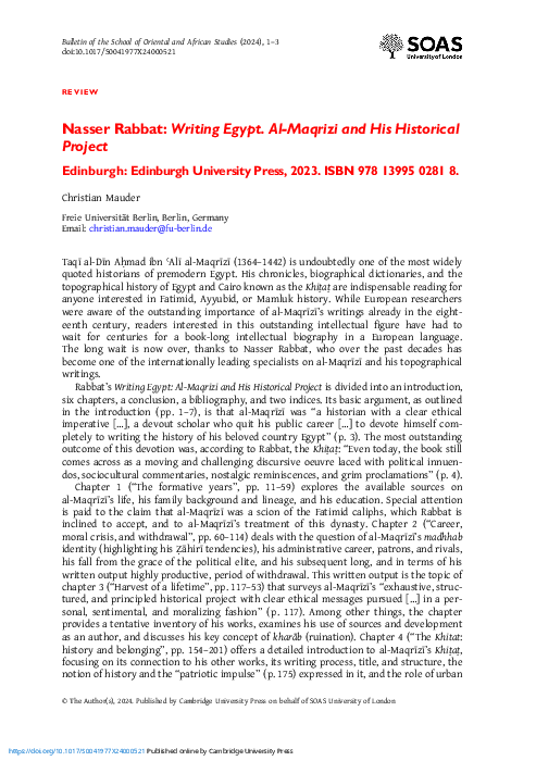 (PDF) Review (in English) of Nasser Rabbat: Writing Egypt: Al-Maqrizi ...