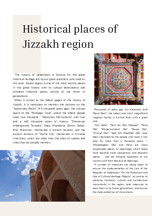 (PDF) Historical places of Jizzakh region English