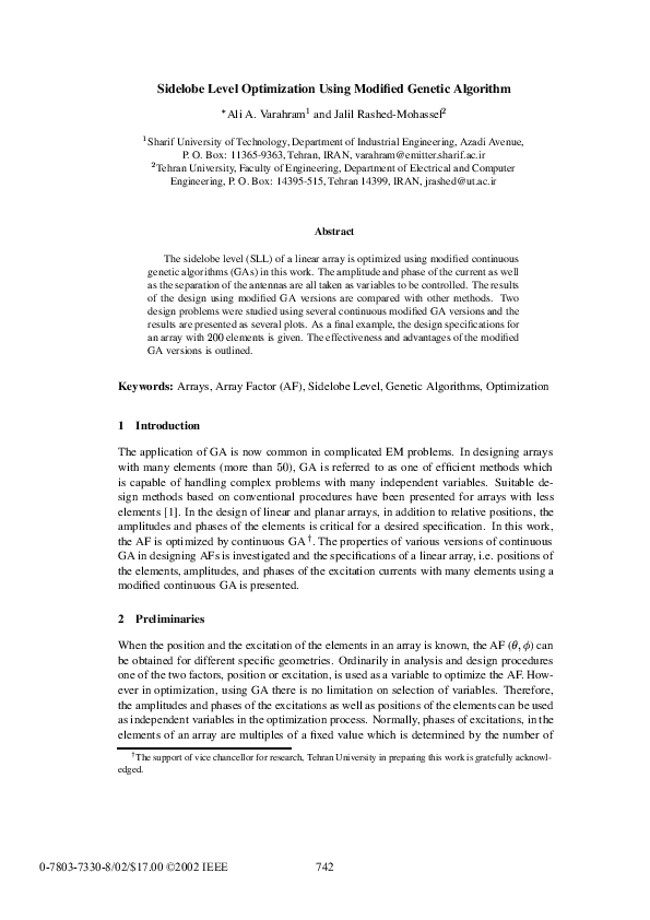 (PDF) Sidelobe level optimization using modified genetic algorithm