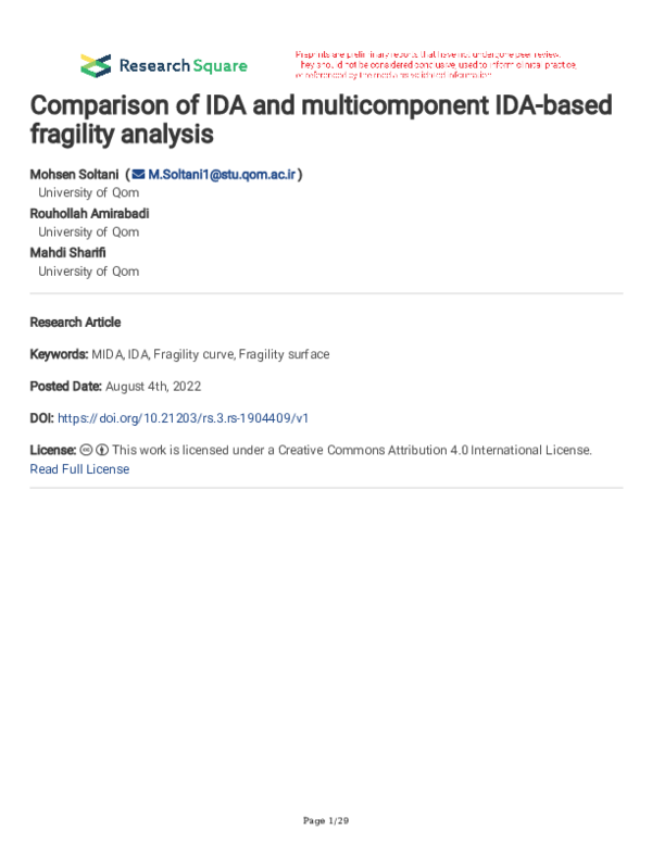 (PDF) Comparison of IDA and multicomponent IDA-based fragility analysis
