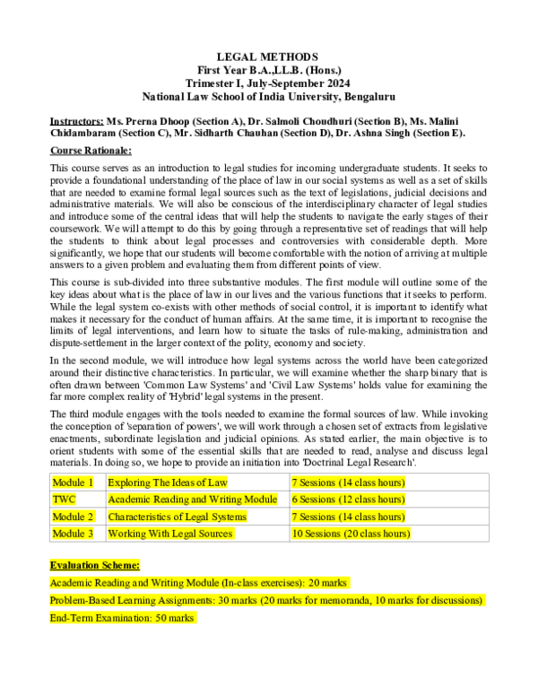 (PDF) Legal Methods (July-September 2024) NLSIU Bengaluru