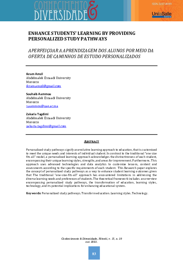 (PDF) Enhance Students’ Learning by Providing Personalized Study Pathways