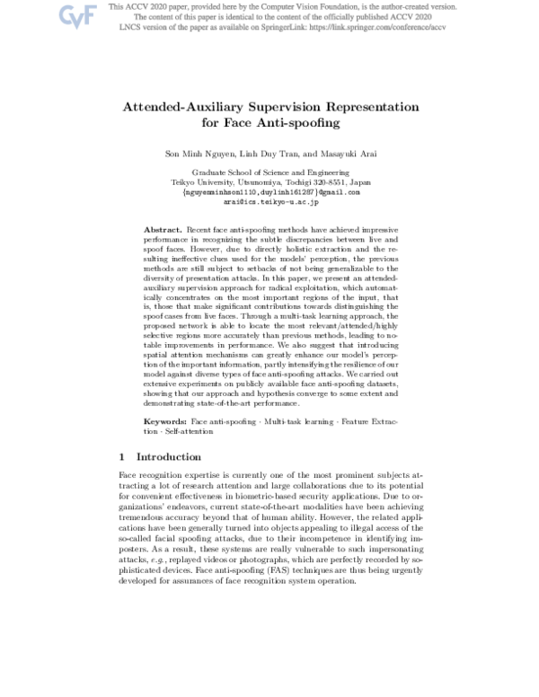 (PDF) Attended-Auxiliary Supervision Representation for Face Anti-spoofing