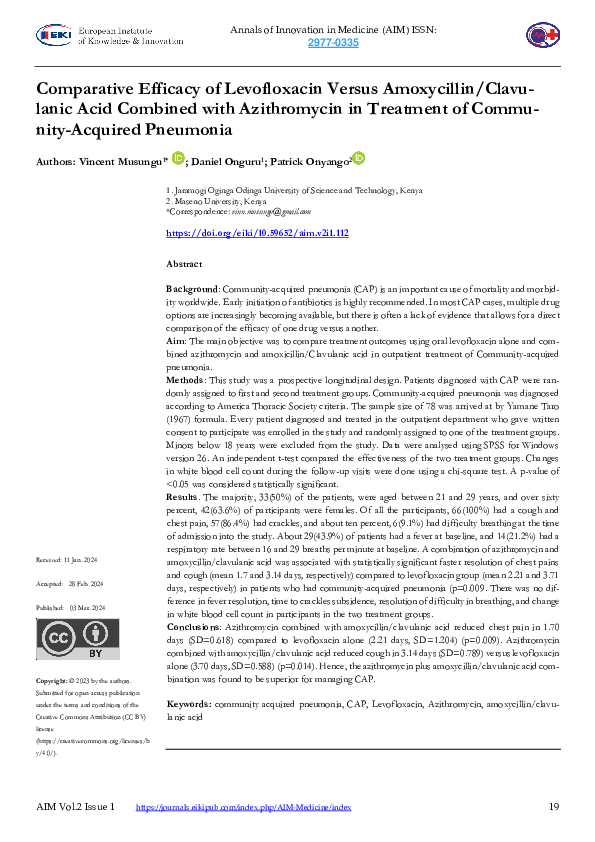 (PDF) Comparative Efficacy of Levofloxacin Versus Amoxycillin ...