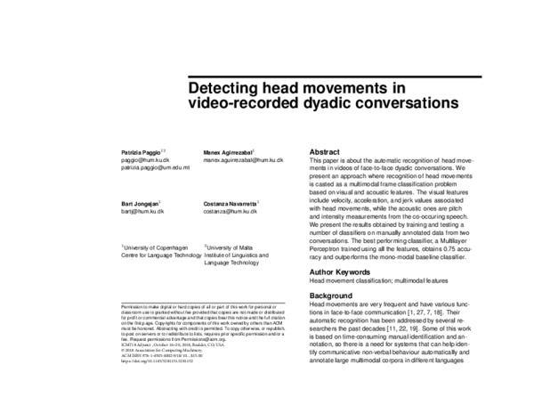(PDF) Detecting head movements in video-recorded dyadic conversations