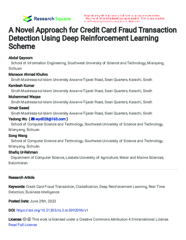 (PDF) A Novel Approach for Credit Card Fraud Transaction Detection Using Deep Reinforcement ...
