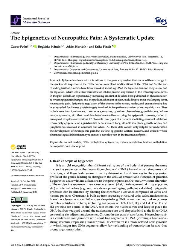 (PDF) The Epigenetics of Neuropathic Pain: A Systematic Update | Gábor ...