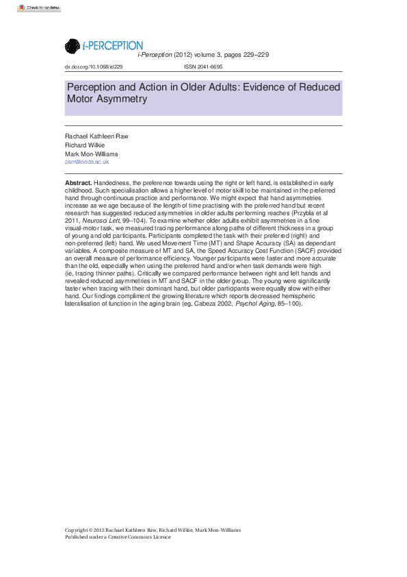 (PDF) Perception and Action in Older Adults: Evidence of Reduced Motor ...