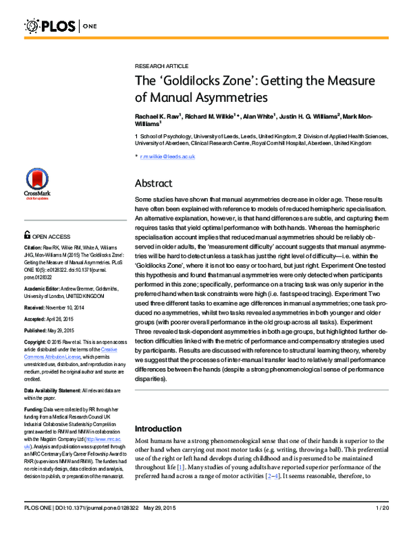 (PDF) The 'Goldilocks Zone': Getting the Measure of Manual Asymmetries