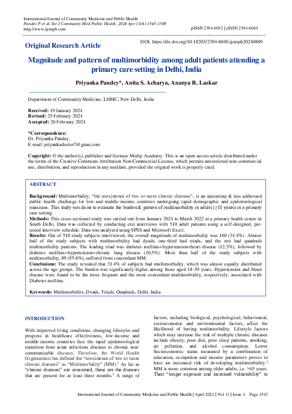 (PDF) Magnitude and pattern of multimorbidity among adult patients ...