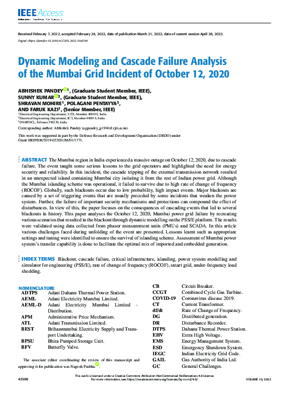 (PDF) Dynamic Modeling and Cascade Failure Analysis of the Mumbai Grid ...