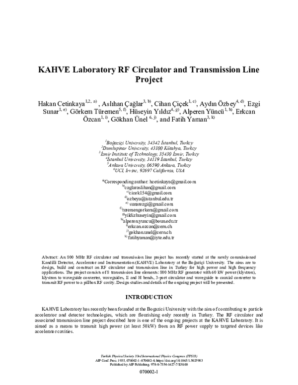 (PDF) KAHVE Laboratory RF circulator and transmission line project