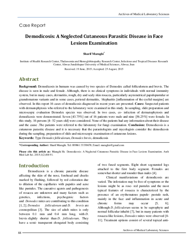 (PDF) Demodicosis: A Neglected Cutaneous Parasitic Disease in Face ...