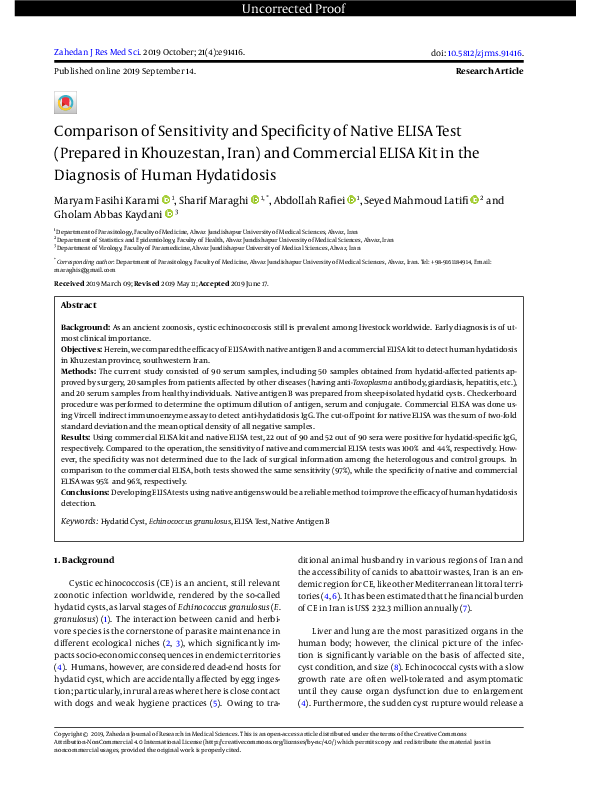 (PDF) Comparison of Sensitivity and Specificity of Native ELISA Test ...