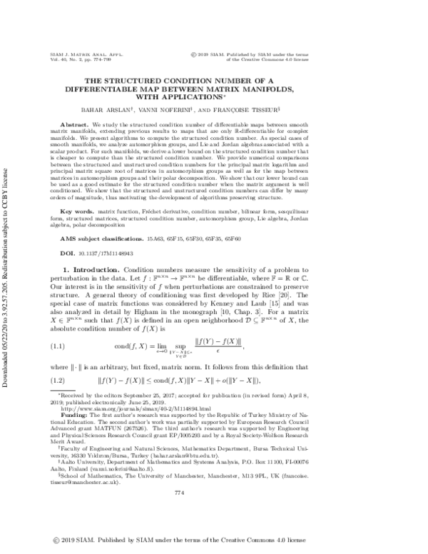 (PDF) The Structured Condition Number of a Differentiable Map between Matrix Manifolds, with ...
