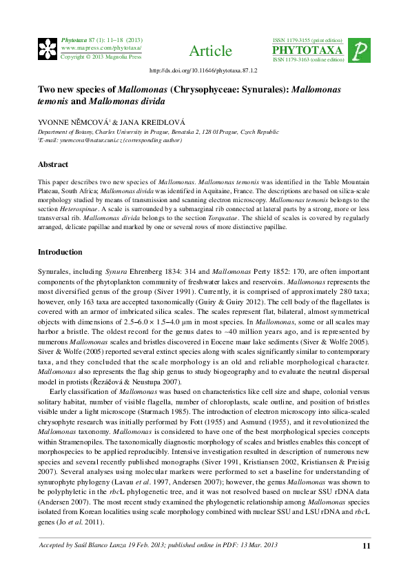 (PDF) Two new species of Mallomonas (Chrysophyceae: Synurales ...