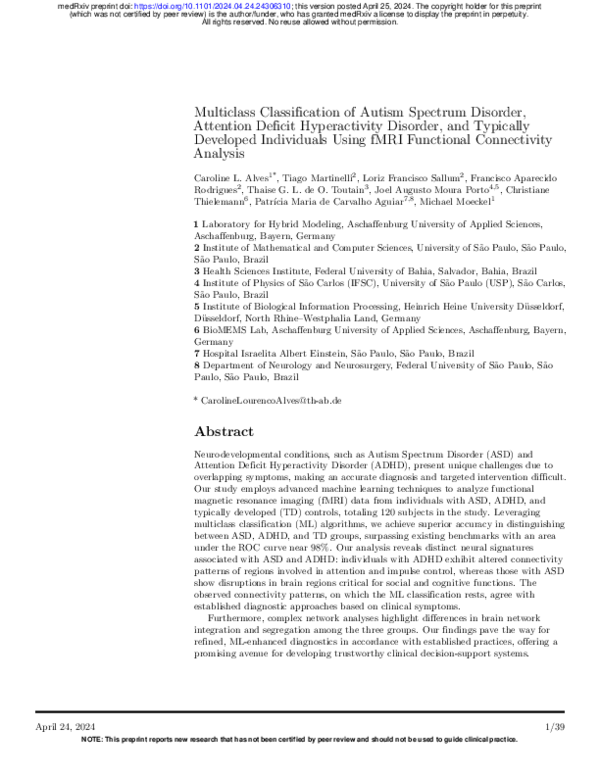 (PDF) Multiclass Classification of Autism Spectrum Disorder, Attention Deficit Hyperactivity ...