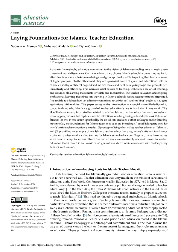 (PDF) Laying Foundations for Islamic Teacher Education