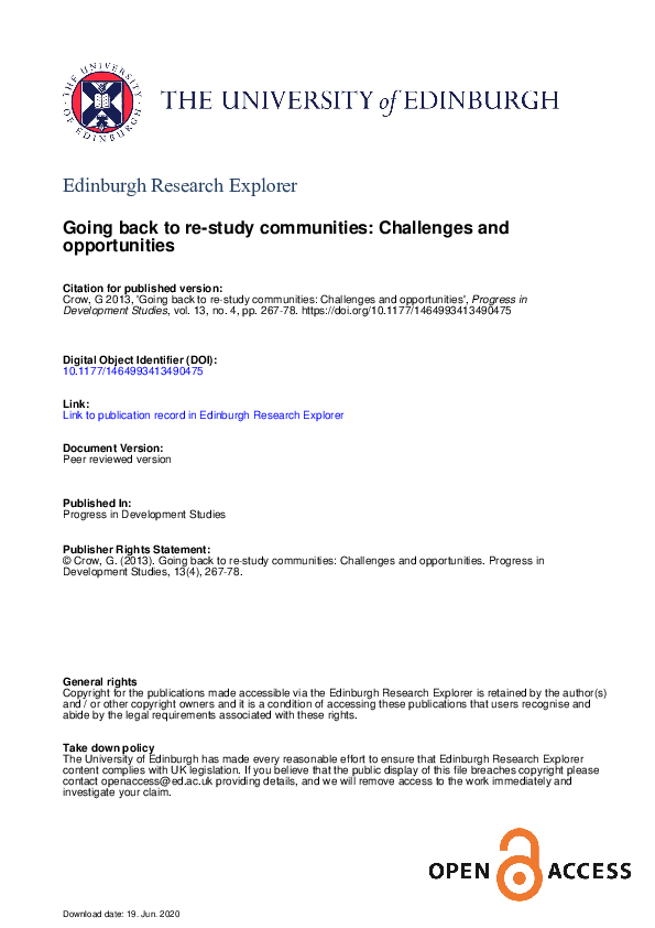 (PDF) Going back to re-study communities: Challenges and opportunities