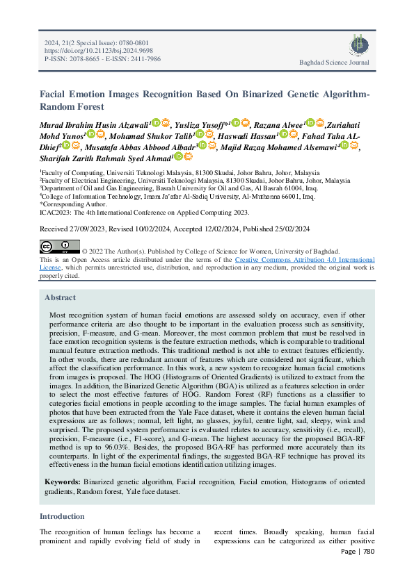 (PDF) Facial Emotion Images Recognition Based On Binarized Genetic Algorithm-Random Forest