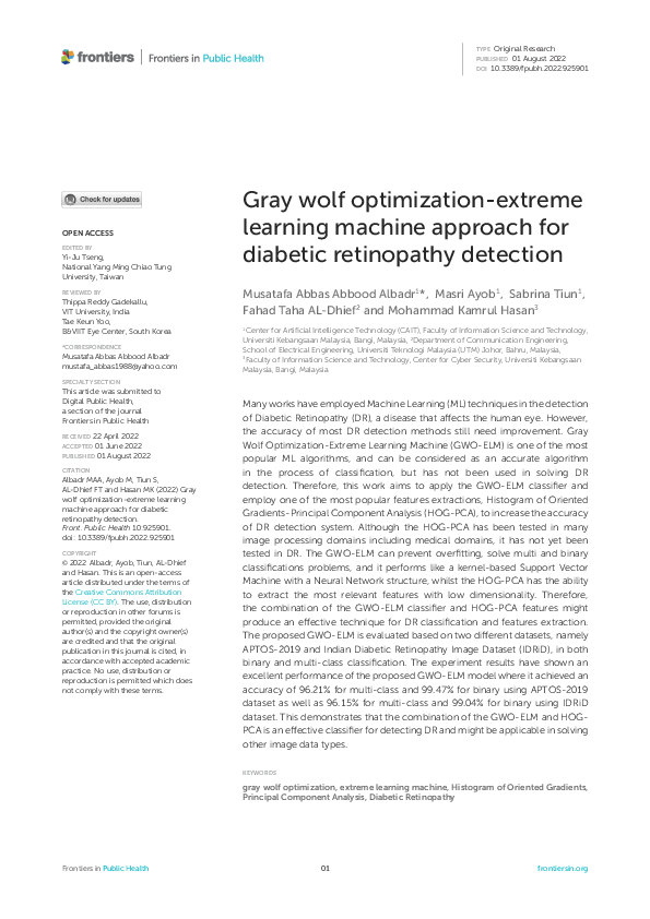 (PDF) Gray wolf optimization-extreme learning machine approach for diabetic retinopathy detection