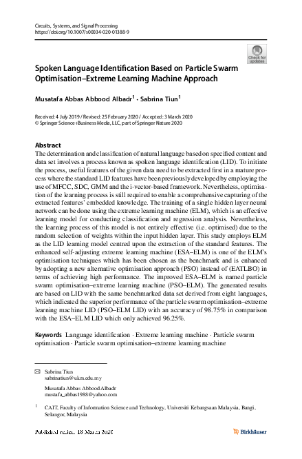 (PDF) Spoken Language Identification Based on Particle Swarm Optimisation–Extreme Learning ...